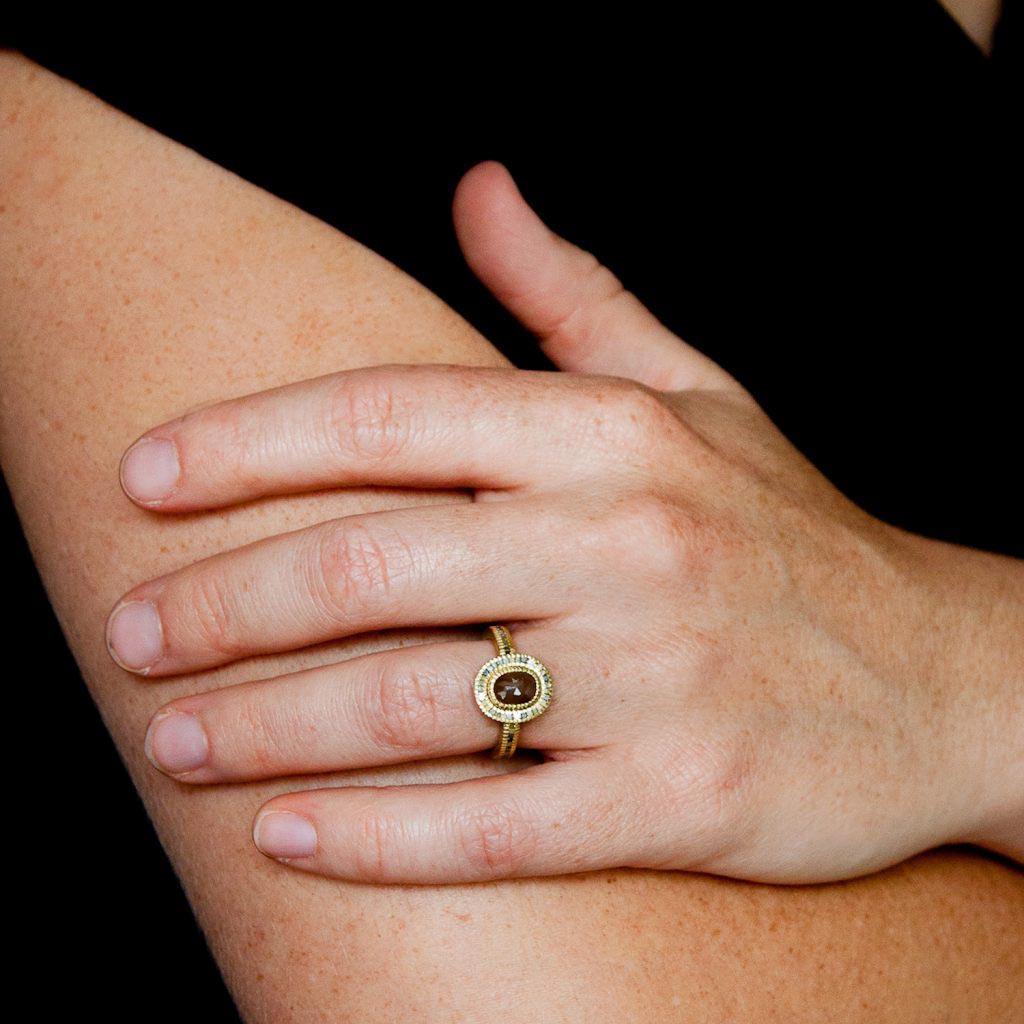 Red Diamond Ring with Raw Diamond Halo by Todd Reed - NEWTWIST