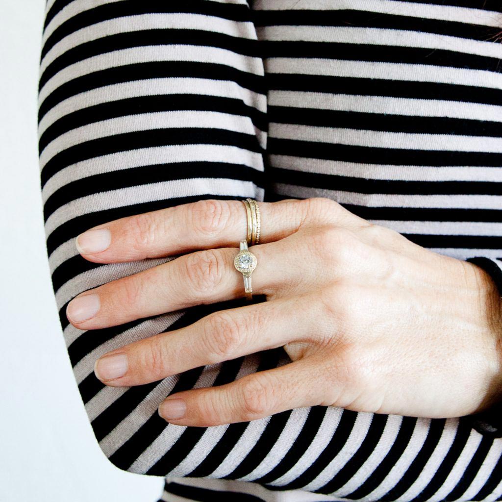 Three Diamond Halo Ring by Rebecca Overmann - NEWTWIST