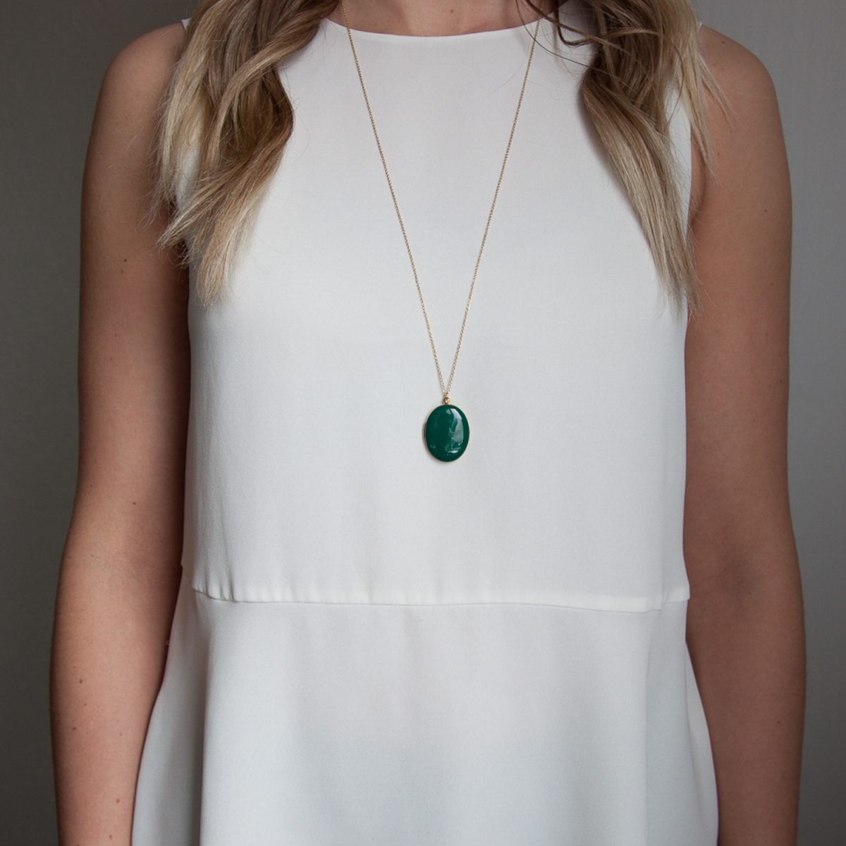 Long Dark Green Locket by Trois Petits Points - NEWTWIST