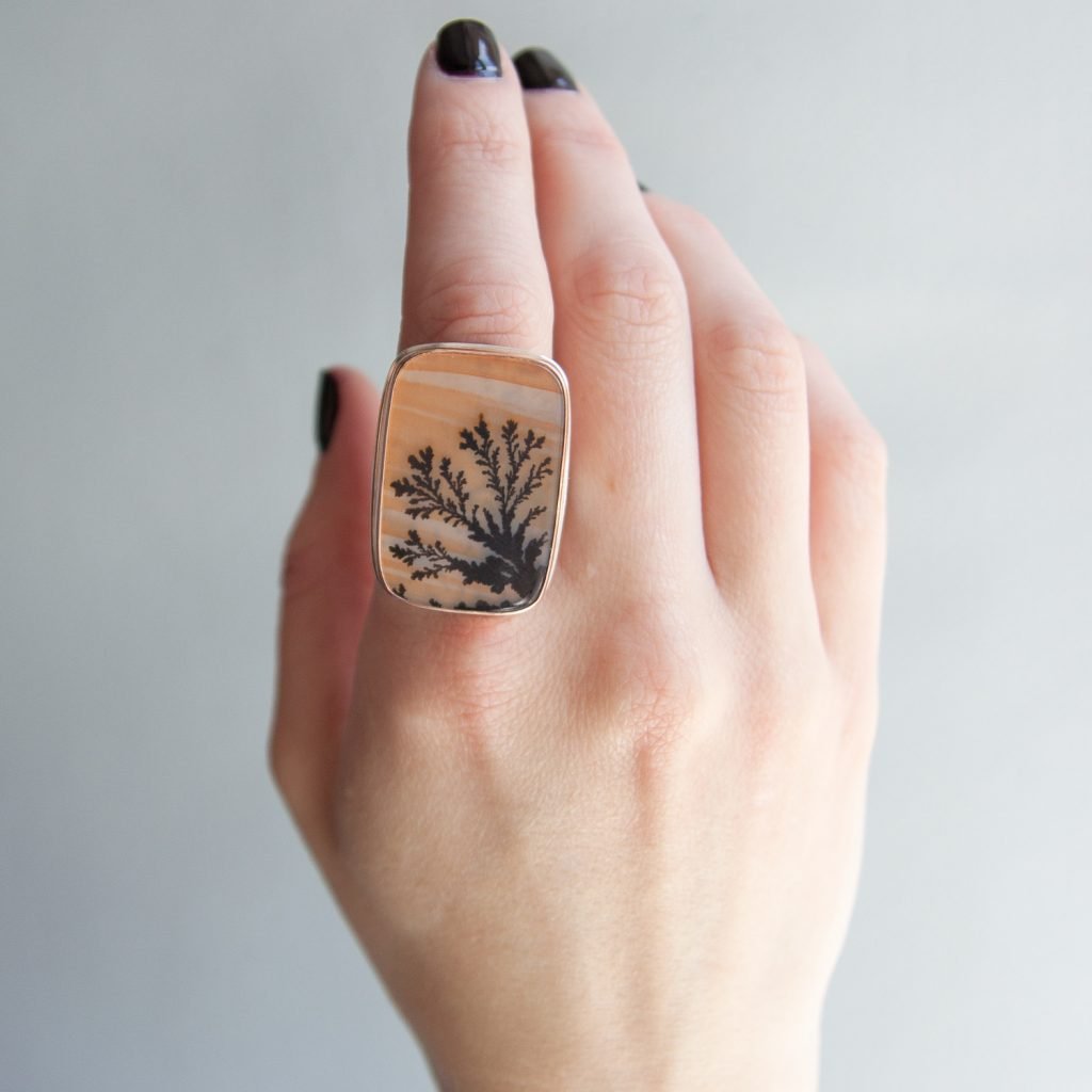 rectangular dendritic agate ring by Jamie Joseph - NEWTWIST