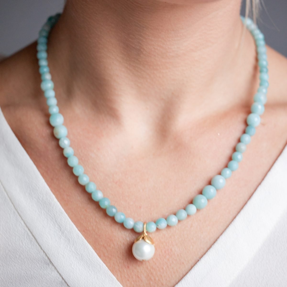 Blue Amazonite Flower Petal Necklace by Catherine Canino - NEWTWIST