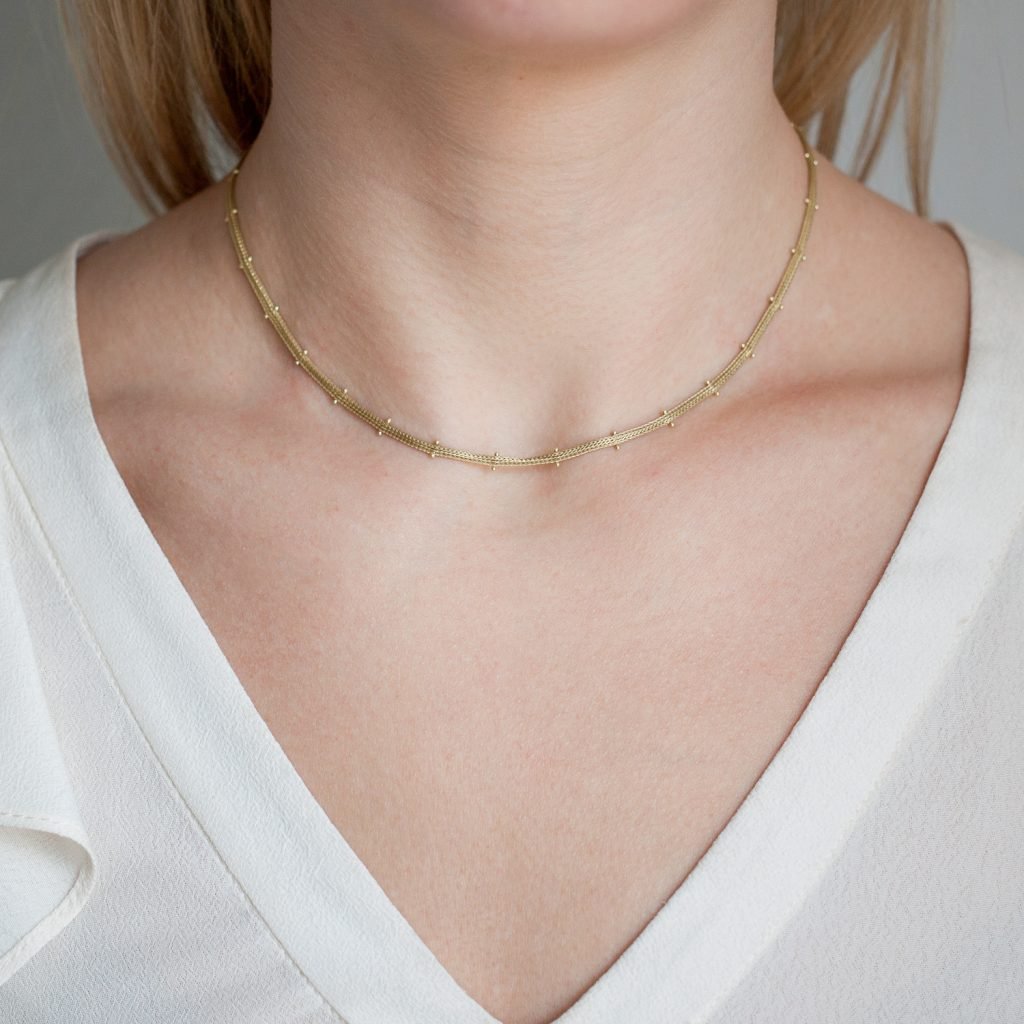 Gold Studded Chain Choker by TENTHOUSANDTHINGS - NEWTWIST