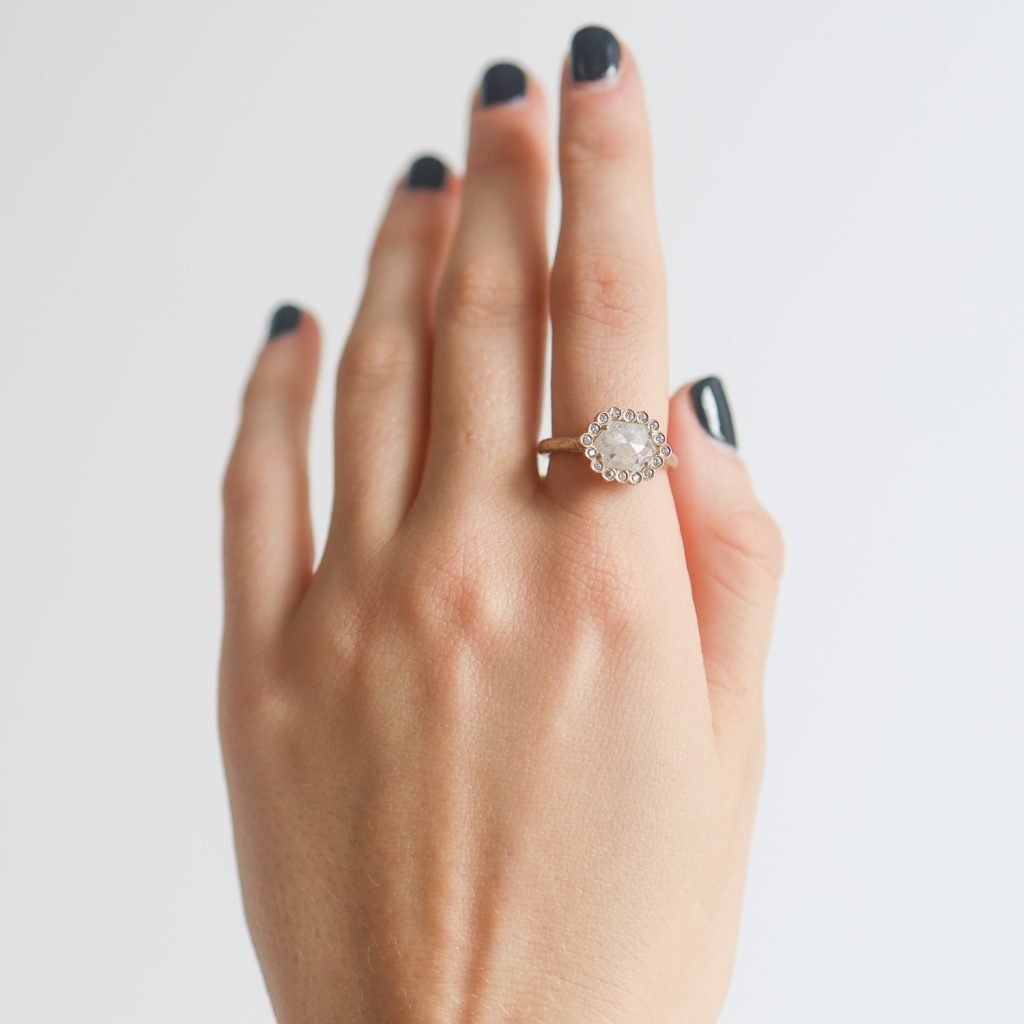 Hexagon Diamond Ring with Halo by Victoria Cunningham - NEWTWIST