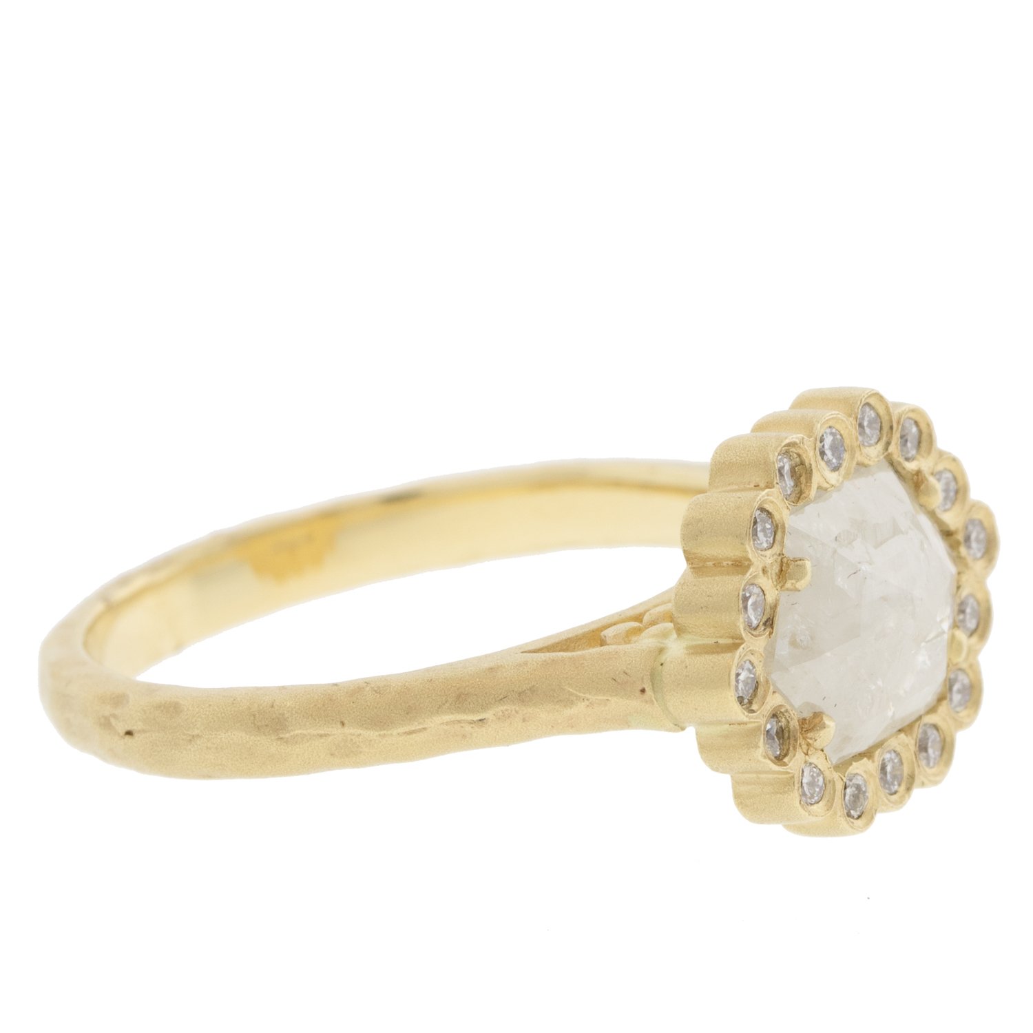 Hexagon Diamond Ring with Halo by Victoria Cunningham - NEWTWIST