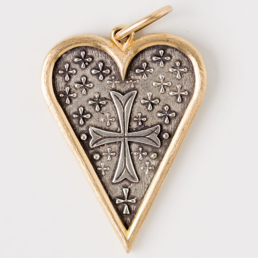 Two Tone Medium Slim Cross Heart Charm by Erica Molinari - NEWTWIST