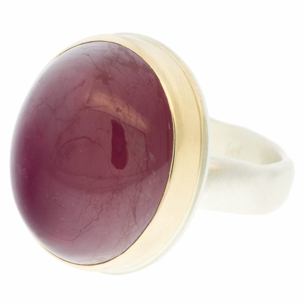 Vertical Oval Smooth African Ruby Ring by Jamie Joseph - NEWTWIST