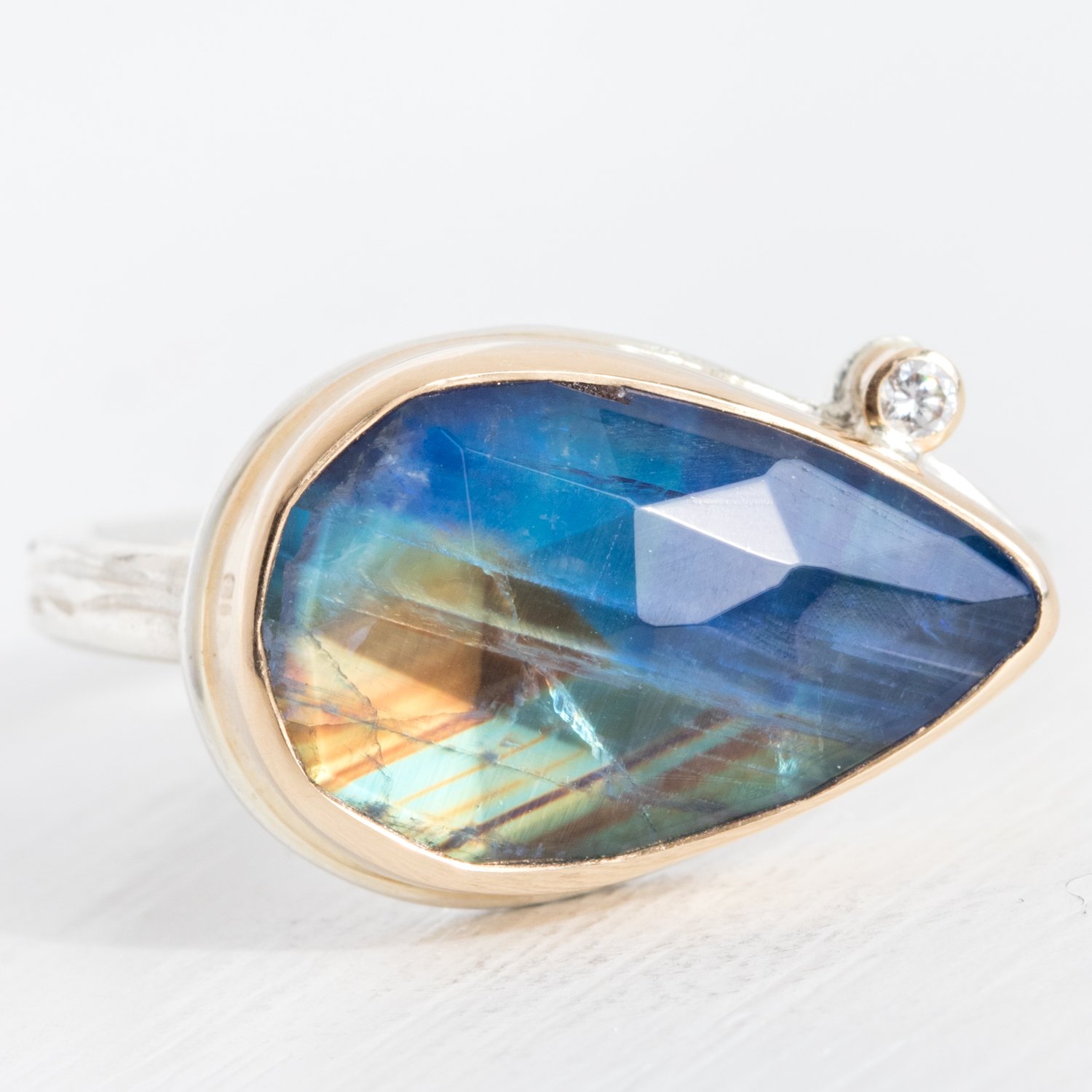 Trunk Show: Rainbow Moonstone Ring with Satellite Diamond by Jamie ...
