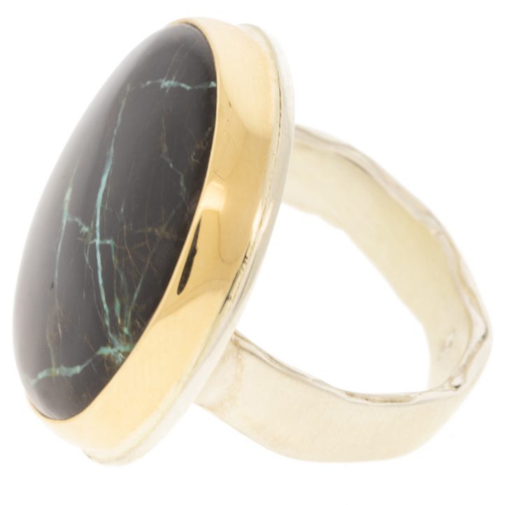Round Blackjack Turquoise Ring by Jamie Joseph - NEWTWIST
