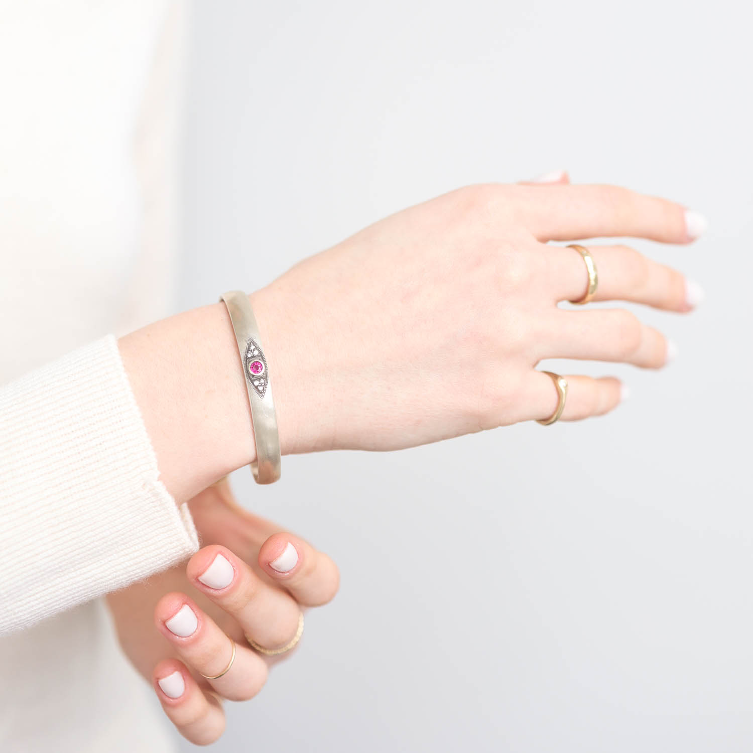 Ruby Evil Eye Cuff by 925SUNEERA - NEWTWIST