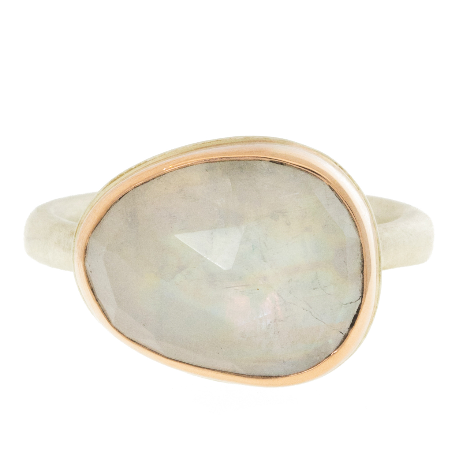 Small Asymmetrical Rose Cut White Rainbow Moonstone Ring by Jamie ...
