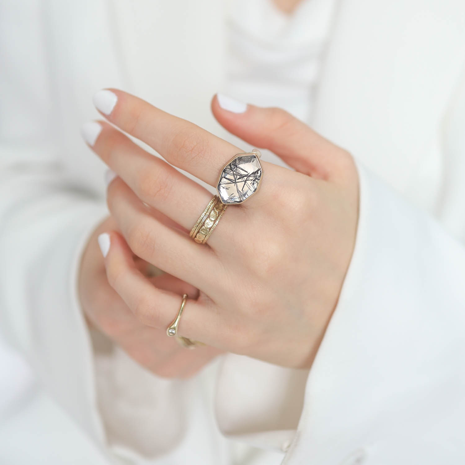 Asymmetrical Tourmalinated Quartz Ring by Jamie Joseph - NEWTWIST
