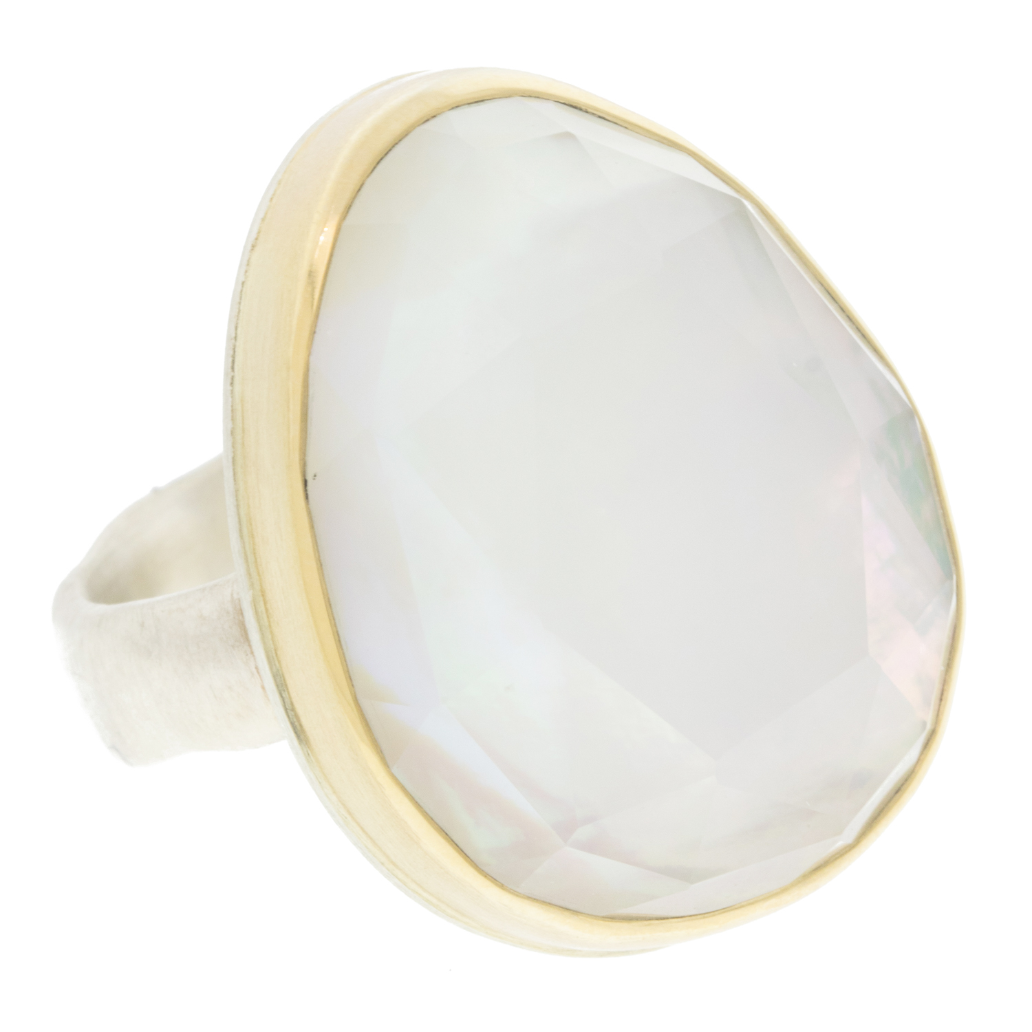 Asymmetrical Rock Crystal Over Mother Of Pearl Ring by Jamie Joseph ...