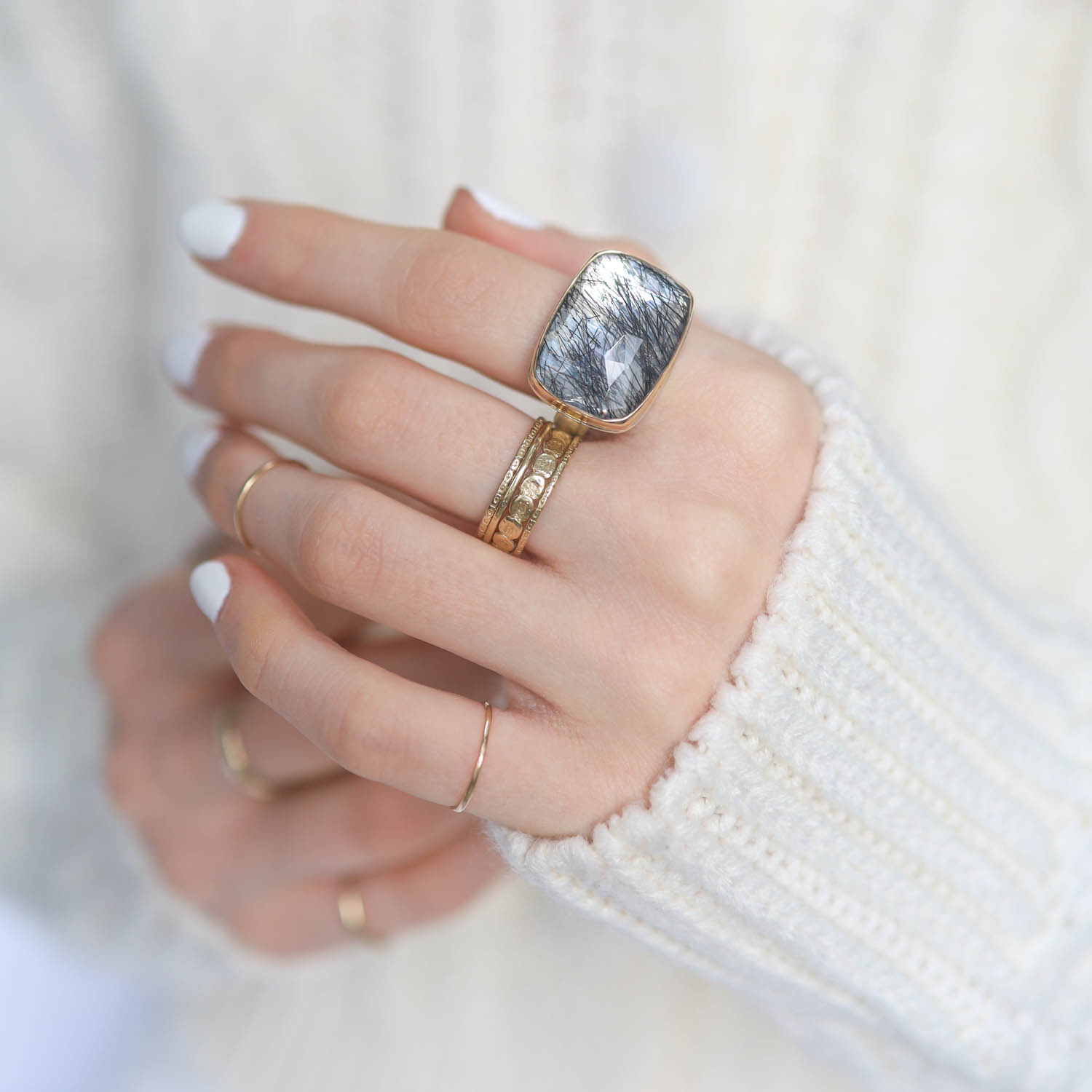 Rectangular Tourmalinated Quartz Ring by Jamie Joseph - NEWTWIST