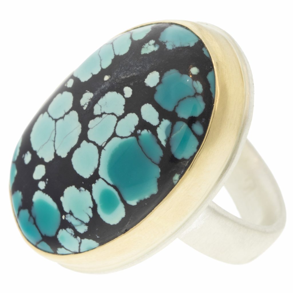 Rectangular White Buffalo Turquoise Ring by Jamie Joseph - NEWTWIST