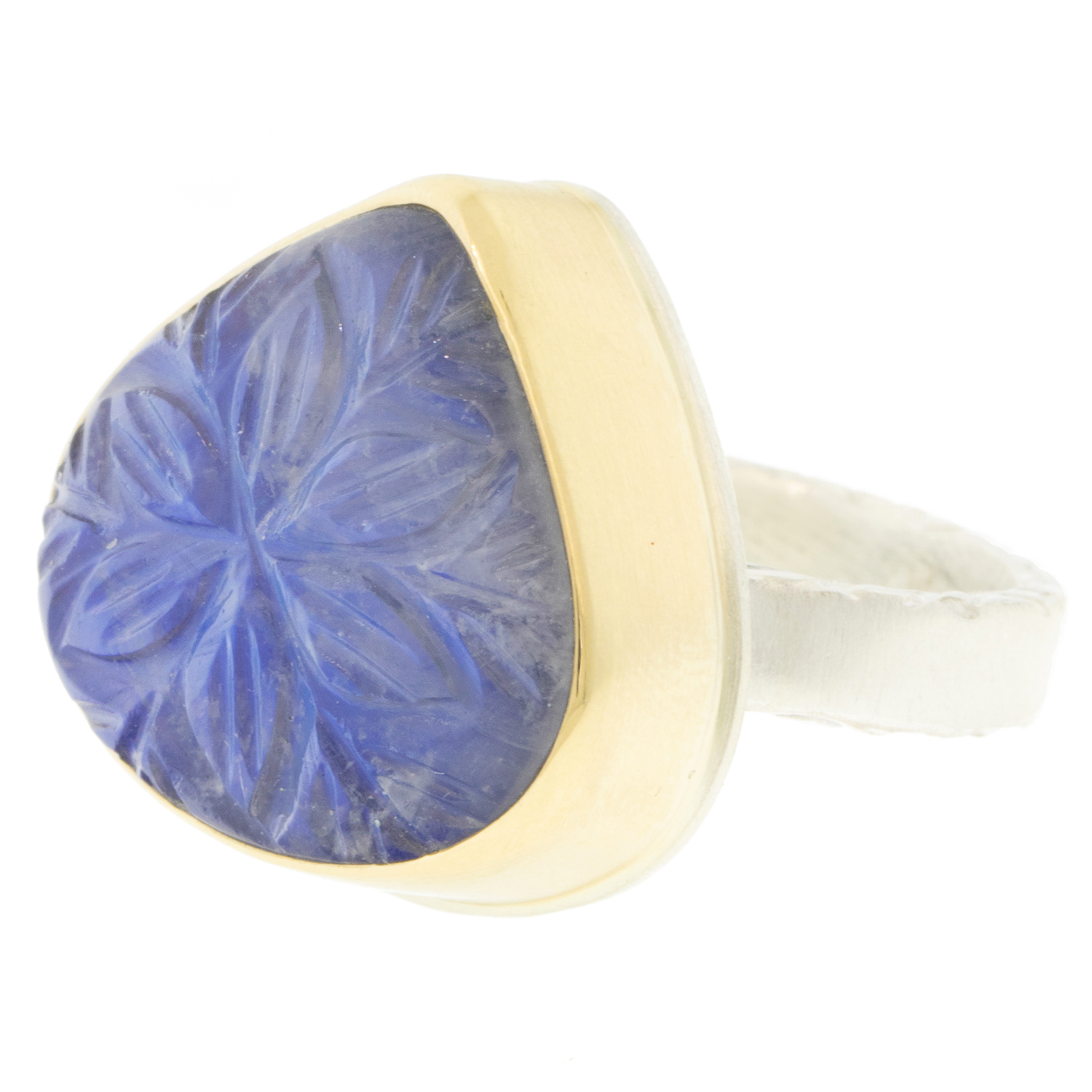 Lotus Hand-Carved Rainbow Moonstone Ring by Jamie Joseph - NEWTWIST