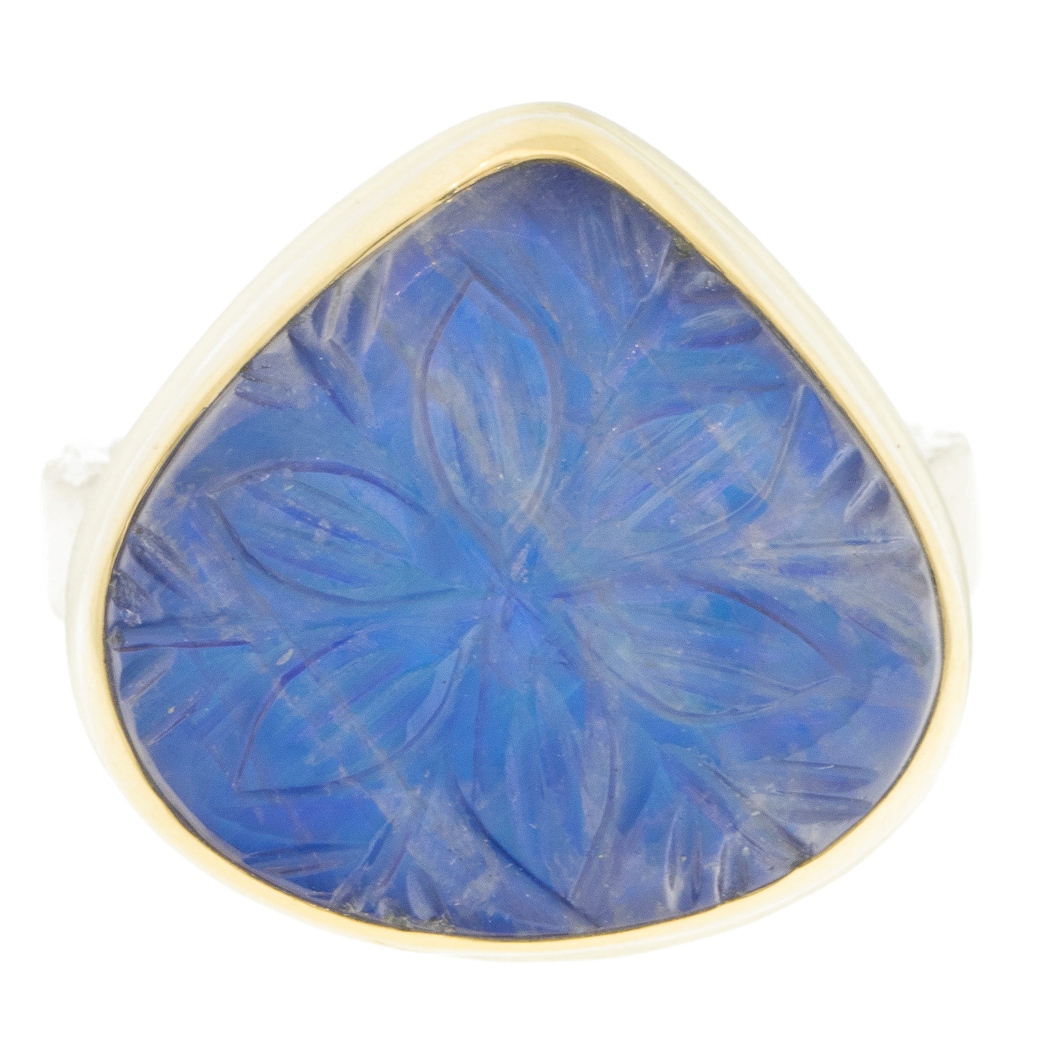 Lotus Hand-Carved Rainbow Moonstone Ring by Jamie Joseph - NEWTWIST