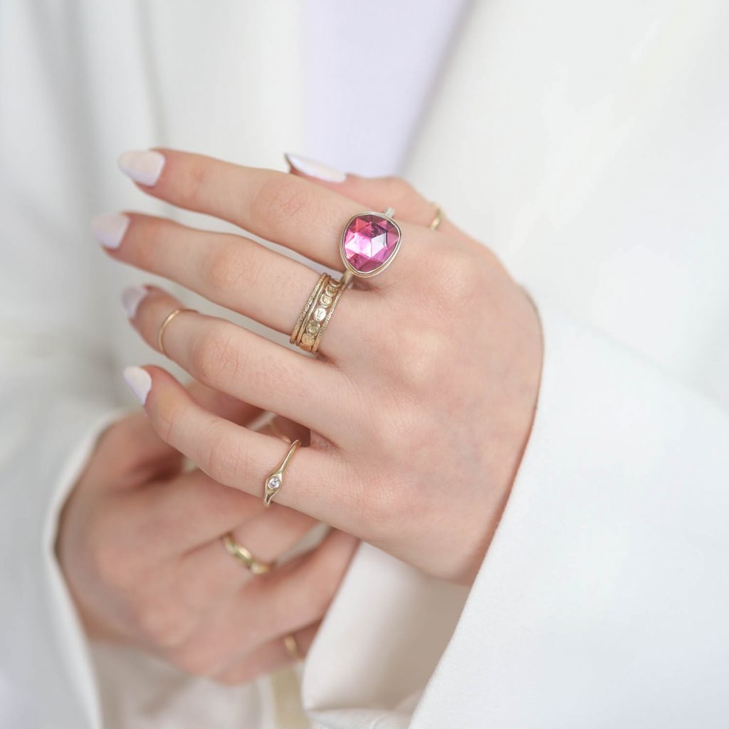 Surface Cut Watermelon Tourmaline Ring by Jamie Joseph - NEWTWIST