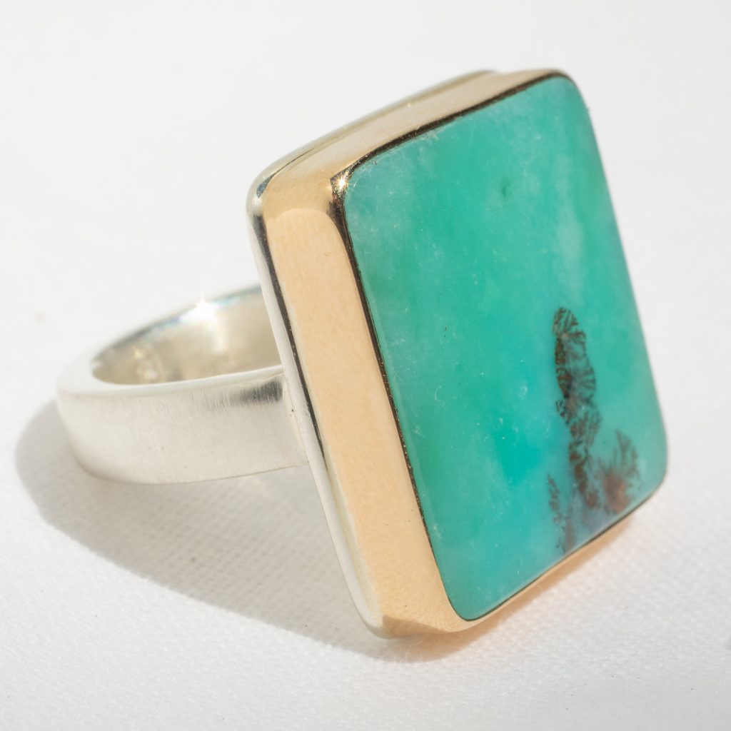 Vertical Oval Smooth Larimar Ring by Jamie Joseph - NEWTWIST