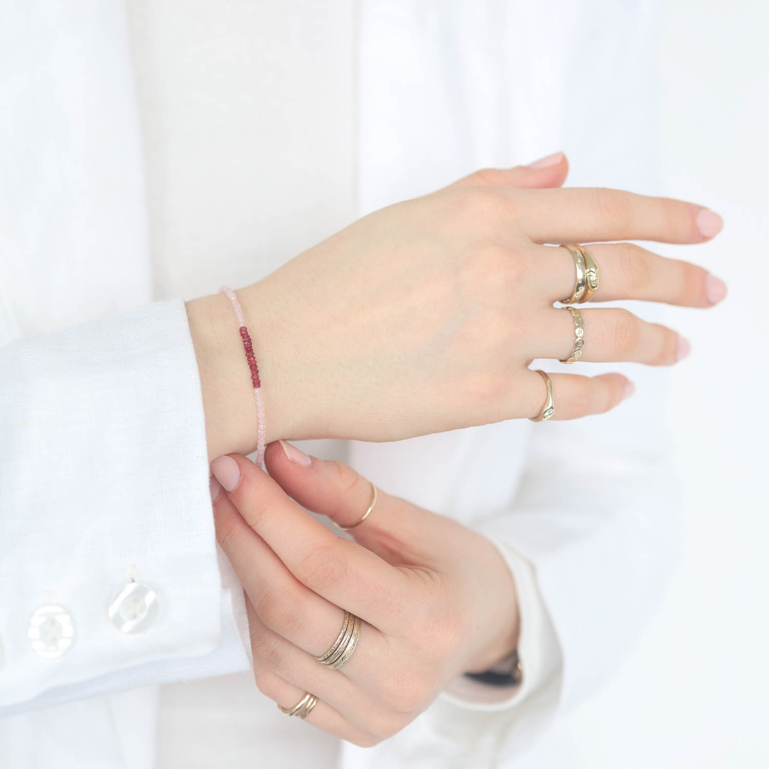 Rose Quartz and Sapphire Bracelet by Margaret Solow - NEWTWIST