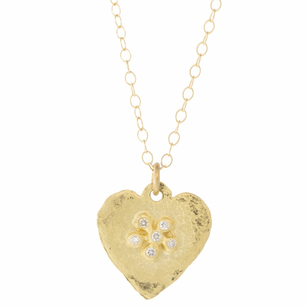 Hammered Heart and Diamond Flower Necklace by Victoria Cunningham ...