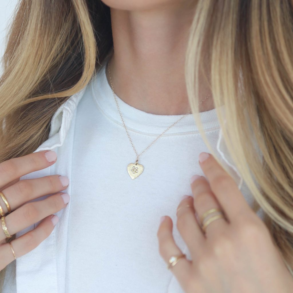 Hammered Heart and Diamond Flower Necklace by Victoria Cunningham ...