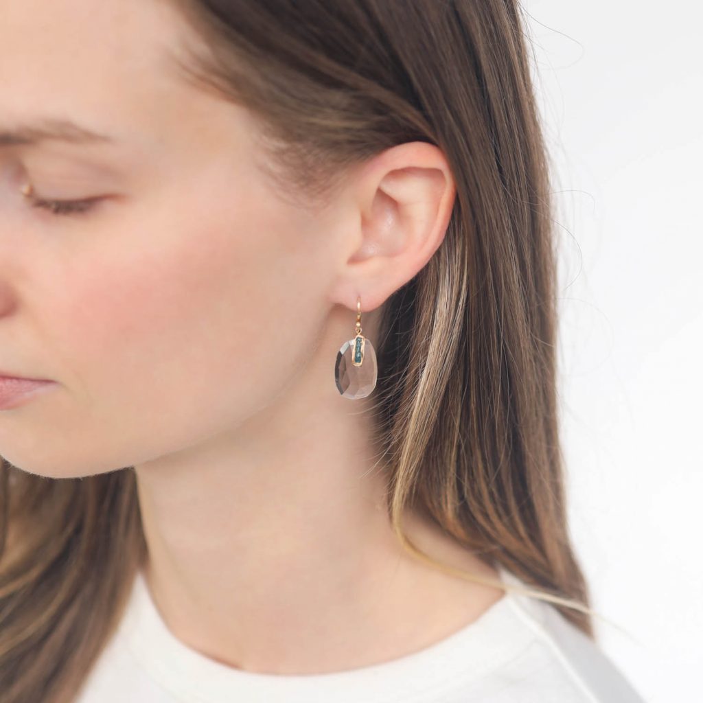 Crystal Quartz and Teal Diamond Earrings by Dana Kellin Fine - NEWTWIST