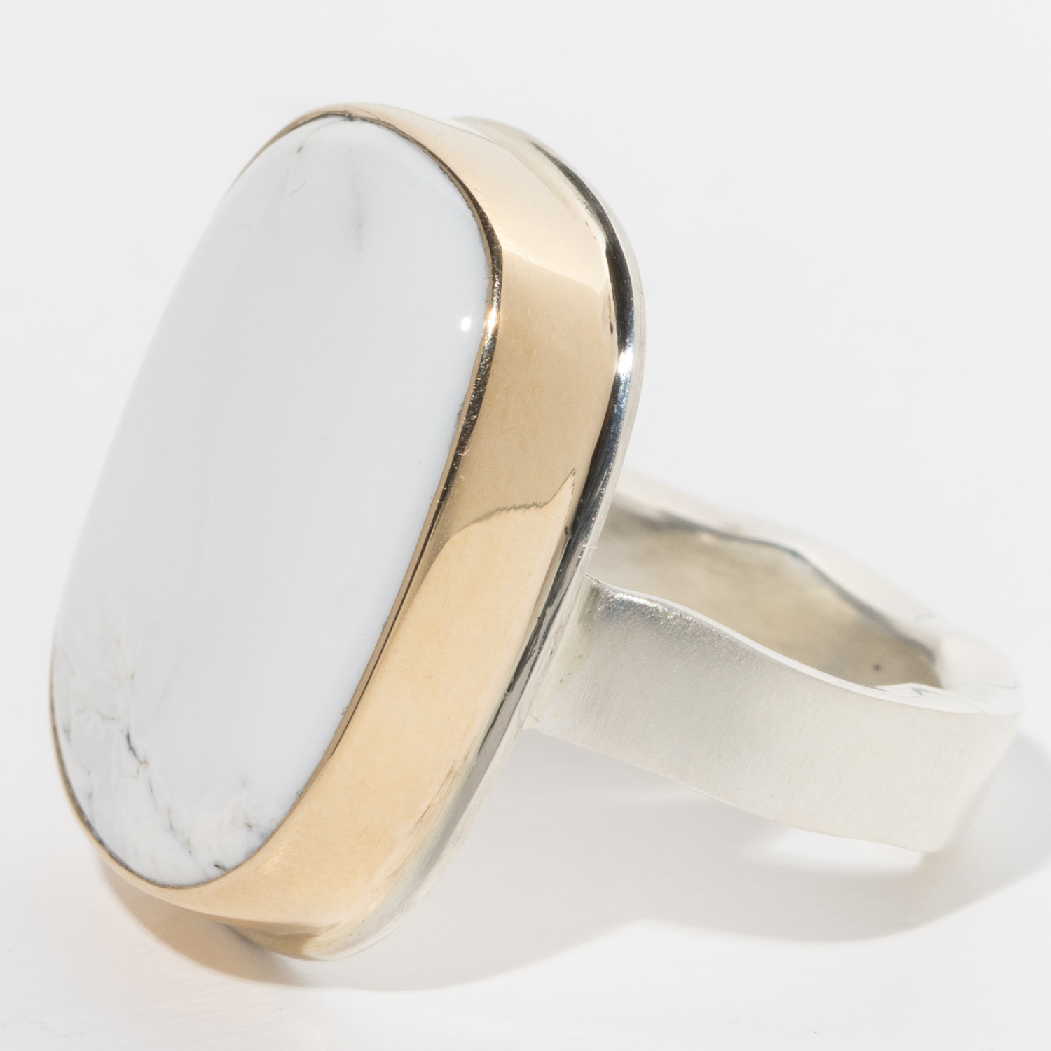 Rectangular White Buffalo Turquoise Ring by Jamie Joseph - NEWTWIST